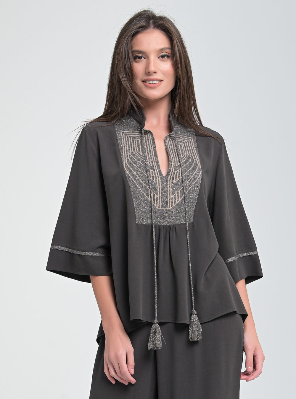 AGGEL Μπλούζα με Κέντημα Dark Grey - Angels Fashion