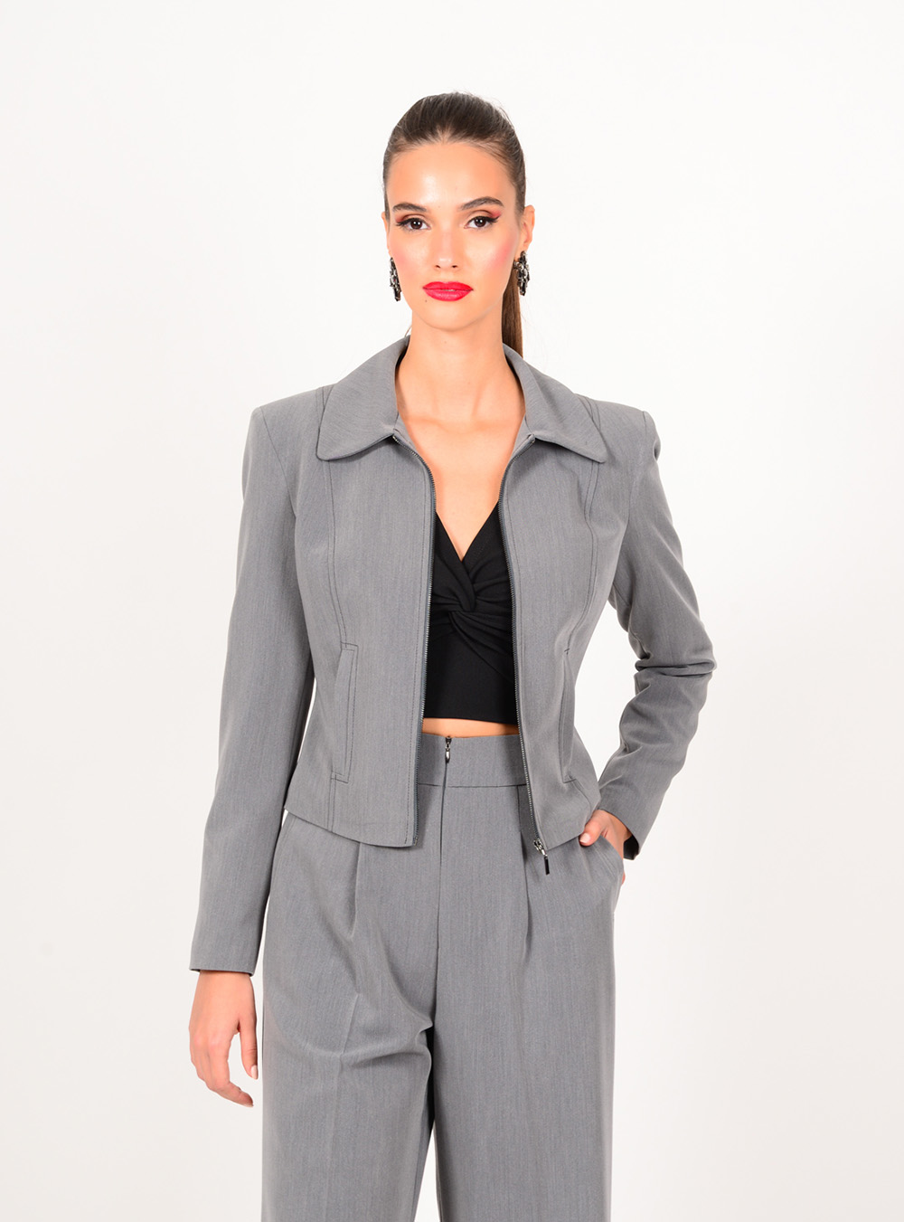 WE COSS Σακάκι Με Φερμουάρ Γκρι - Angels Fashion