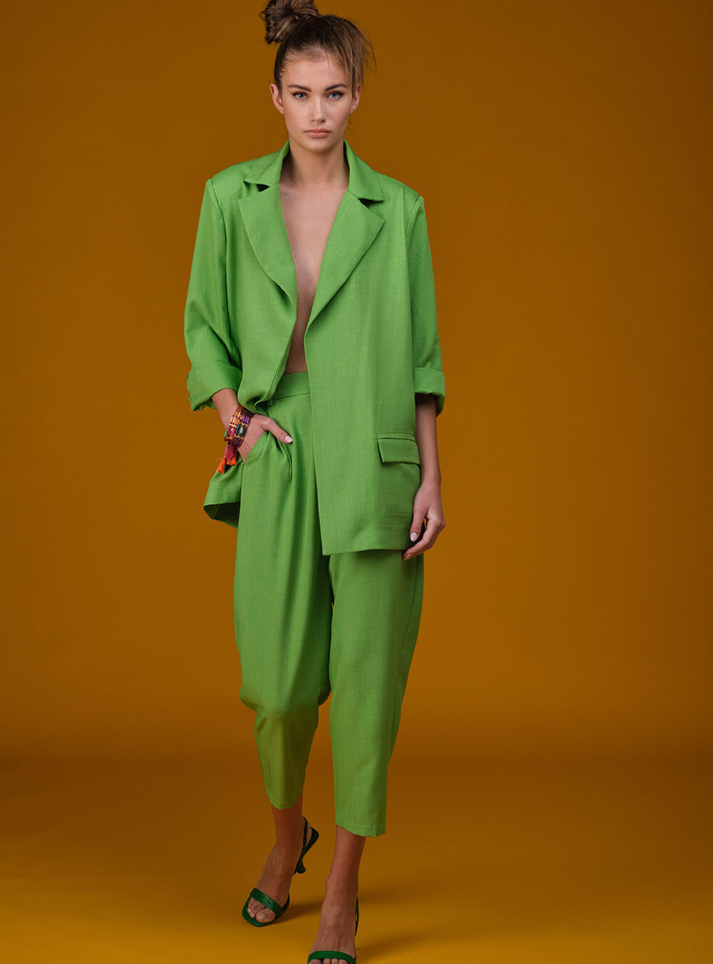 NEW AGE Παντελόνι OLIVIA GREEN - Angels Fashion
