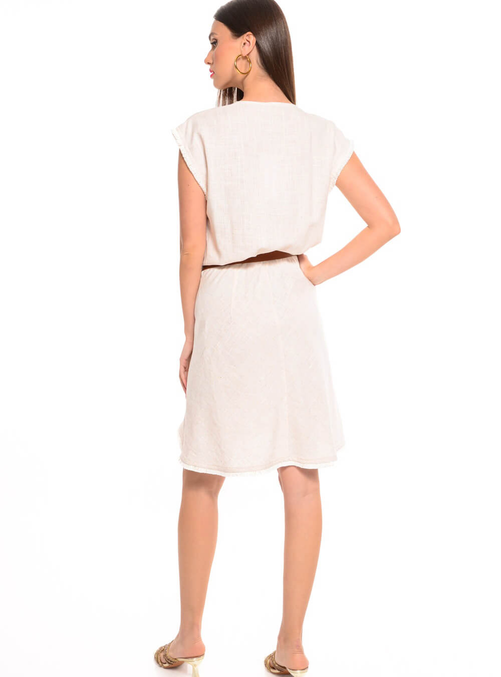 WE COSS Μπεζ Λινό Φόρεμα - Angels Fashion