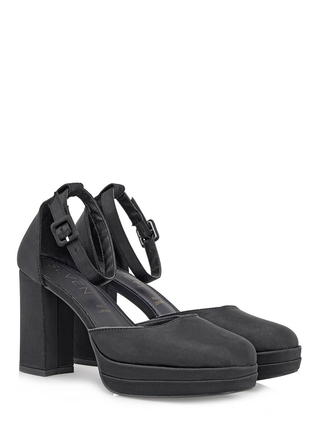 SEVEN Σατέν Μαύρες Γόβες - Angels Fashion