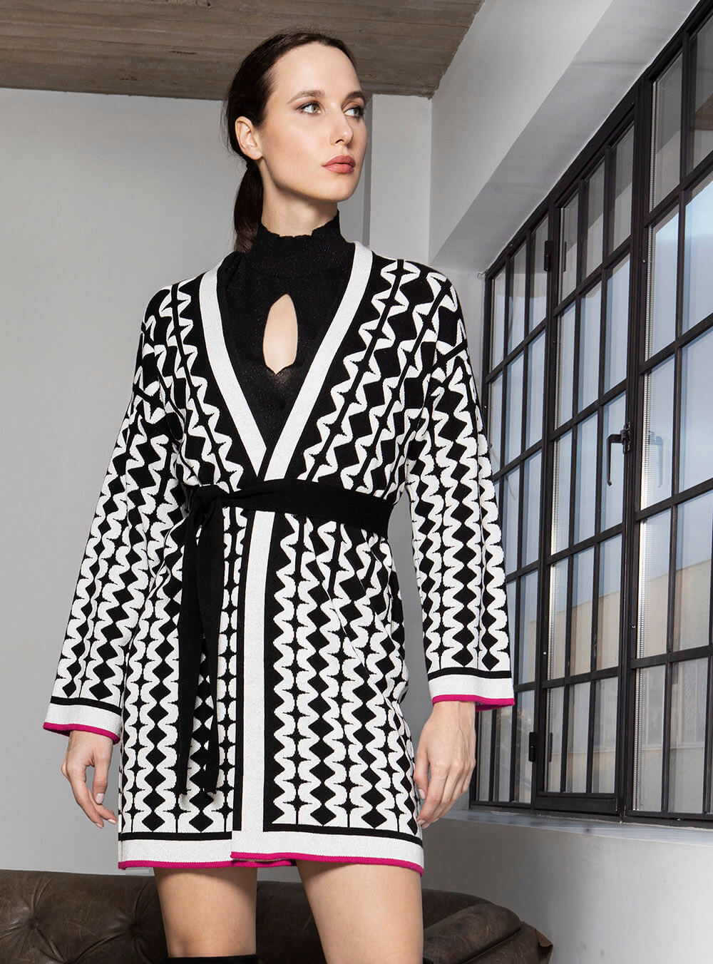 AGGEL Ζακάρ Ζακέτα BLACK-IVORY-FUCHSIA - Angels Fashion