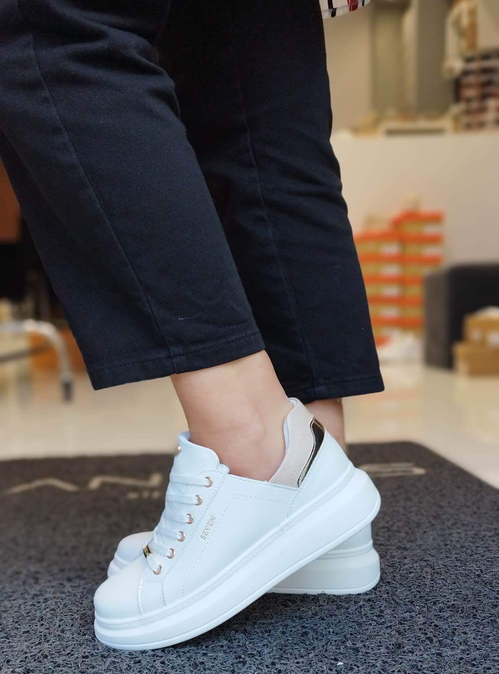 SEVEN Sneakers 004 WHITE BEIGE LIZARD - Angels Fashion