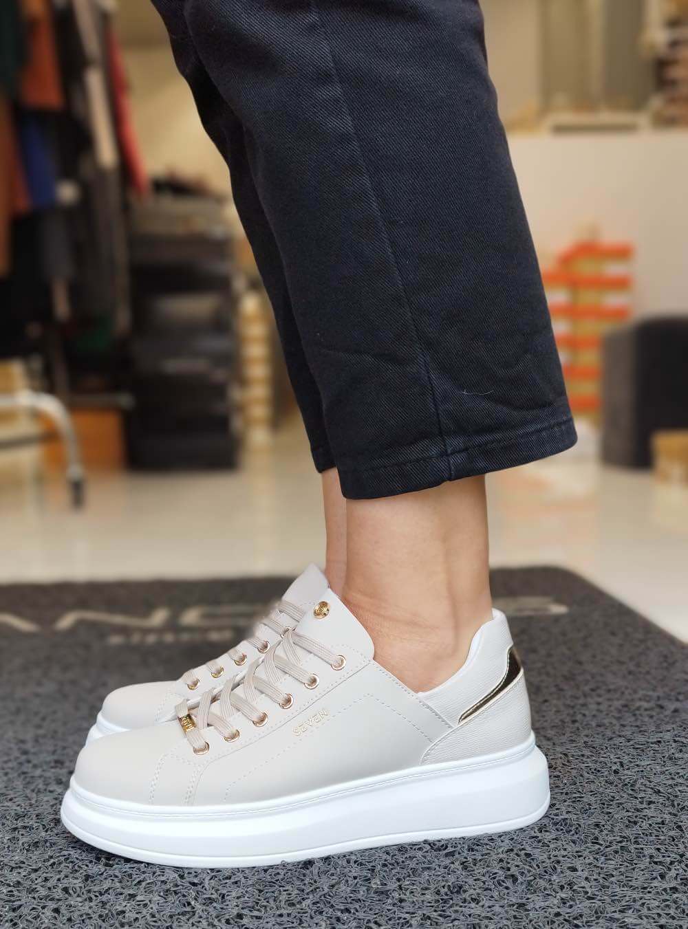 SEVEN Sneakers 004 BEIGE LIZARD - Angels Fashion